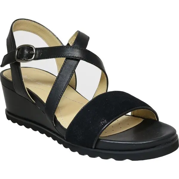 DAVID TATE Kinsley Ankle Strap Wedge Sandal - Black Suede