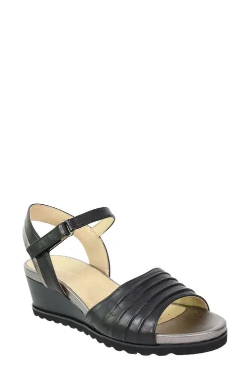 DAVID TATE Kena Ankle Strap Wedge Sandal - Black Lamb