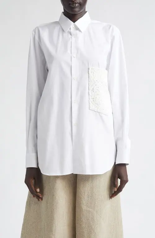 Comme Des Garçons Cotton Broadcloth Button-up Shirt With Chemical Lace Pocket - White X Off-white