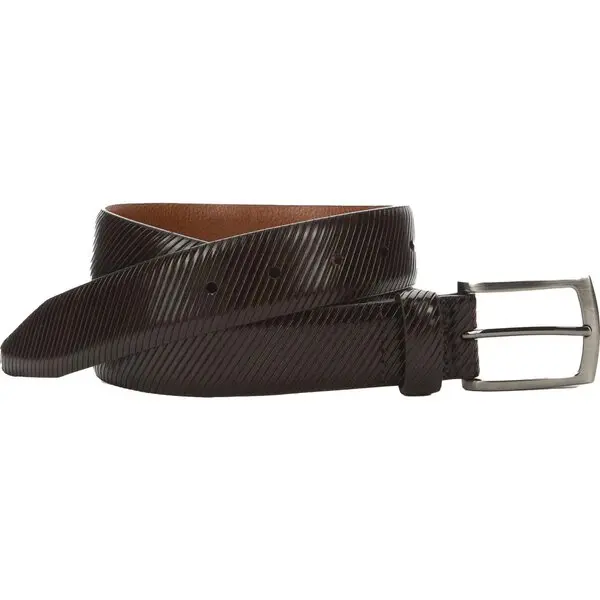 Johnston & Murphy Diagonal Embossed Leather Belt - Dark Brown