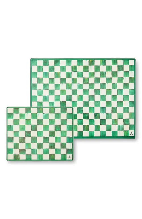 MACKENZIE-CHILDS Check Set Of 2 Glass Cutting Boards - Emerald