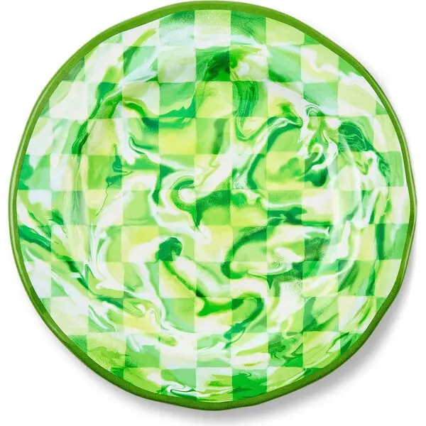 MACKENZIE-CHILDS Marble Check Set Of 4 Melamine Dinner Plates - Green