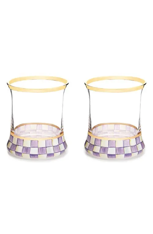 MACKENZIE-CHILDS Check Set Of 2 Tumbler Glasses - Violet