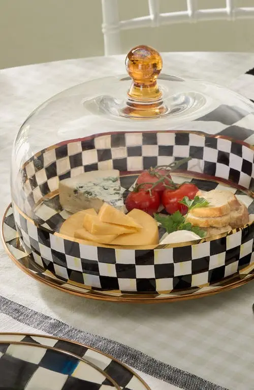 MACKENZIE-CHILDS Courtly Check Glass Cake Dome