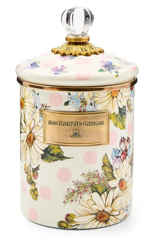 MACKENZIE-CHILDS Wildflowers Medium Enameled Steel Canister - Pink