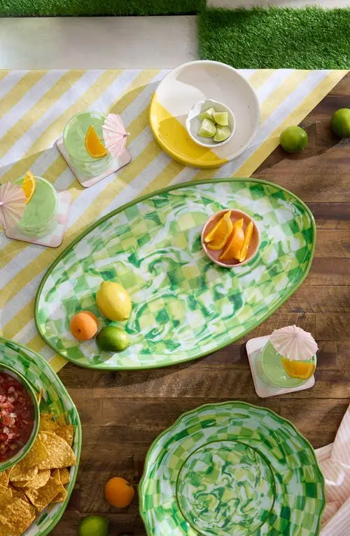 MACKENZIE-CHILDS Marble Check Oval Melamine Platter - Green