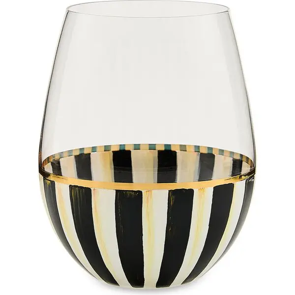MACKENZIE-CHILDS Courtly Stripe Stemless Wine Glass - Black