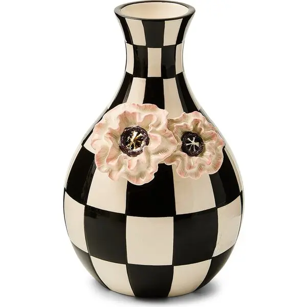 MACKENZIE-CHILDS Blush Poppy Check Vase - Black