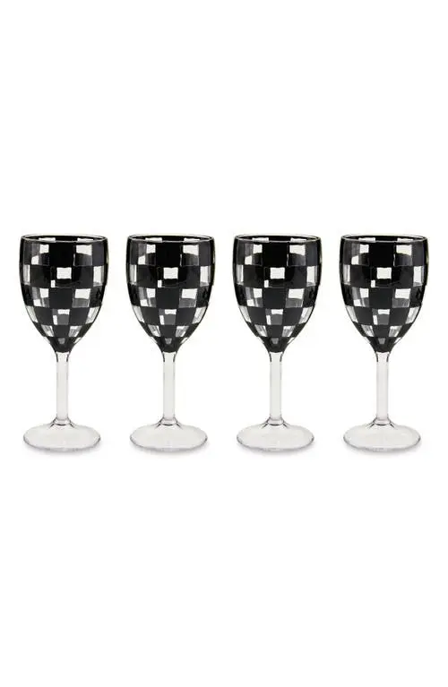 MACKENZIE-CHILDS Set Of 4 Check Acrylic Wine Goblets - Black