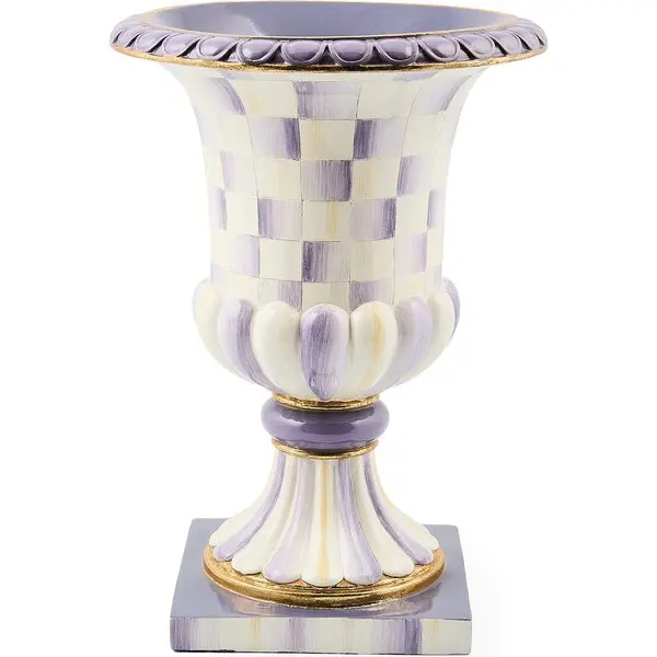 MACKENZIE-CHILDS Check Pedestal Tabletop Urn - Violet