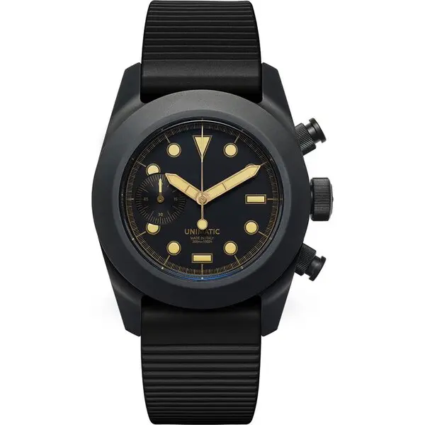 UNIMATIC Modello Tre Fixed Chronograph Silicone Strap Watch - Black