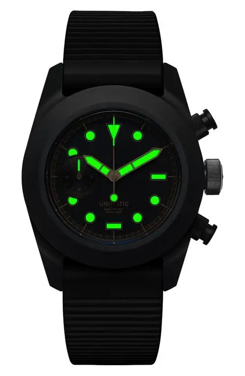 UNIMATIC Fixed Bezel Chronograph Silicone Strap Watch - Black