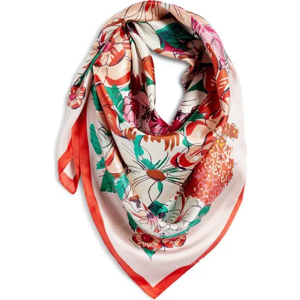 Echo Floral Bouquet Silk Square Scarf - Beach Pink