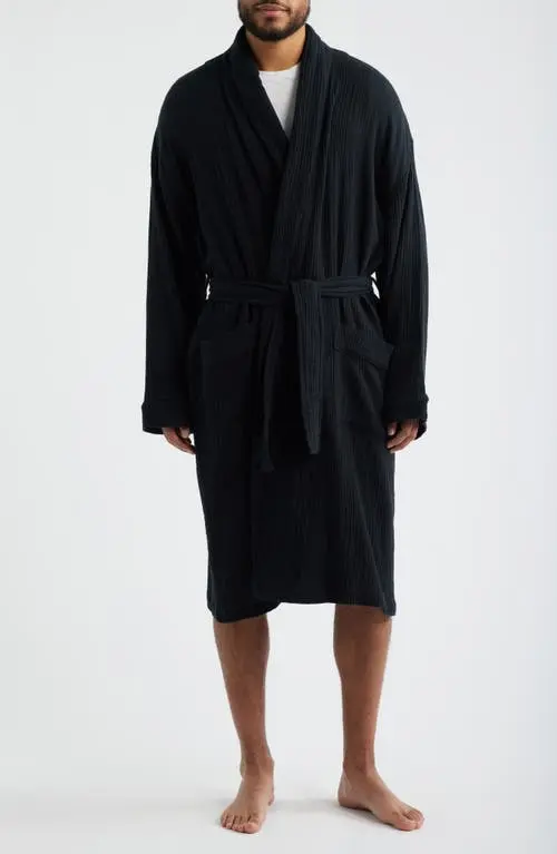 Majestic International Seaside Cotton Crepe Shawl Collar Robe - Black