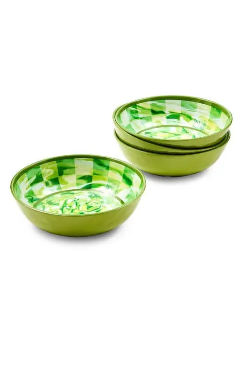 MACKENZIE-CHILDS Marble Check Set Of 4 Small Melamine Bowls - Green