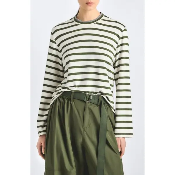 Derek Lam 10 Crosby Myrtha Stripe Jersey Top - White/fatigue Stripe