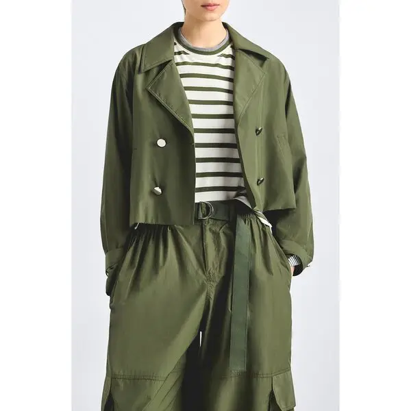 Derek Lam 10 Crosby Renata Double Breasted Crop Trench Coat - Fatigue
