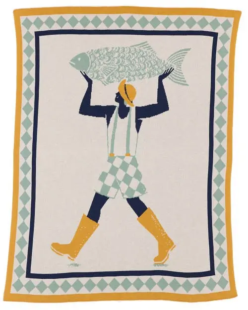 BIQUETTE Un Beau Poisson Knit Throw Blanket - Cloudy Day