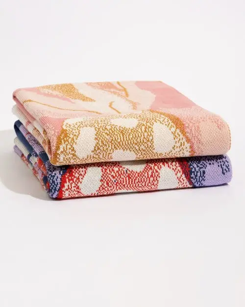 BIQUETTE House Plants Knit Throw Blanket - Blue Night