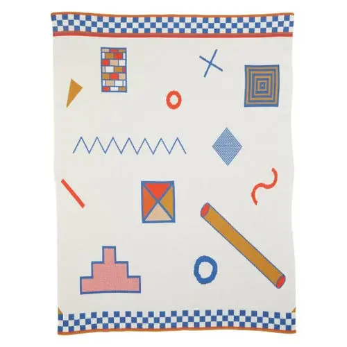 BIQUETTE Shapes Knit Throw Blanket - Primary