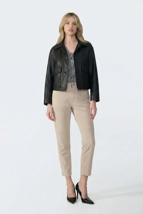 FURNIQ UK Suede Straight Leg Trousers
