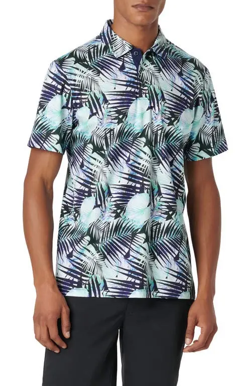 Bugatchi Hendrix Digital Leaf Print Pima Cotton Polo - Turquoise