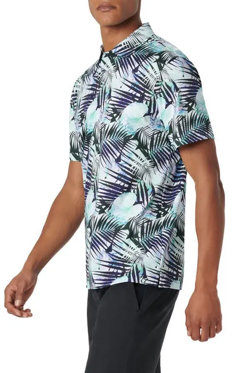 Bugatchi Hendrix Digital Leaf Print Pima Cotton Polo - Turquoise
