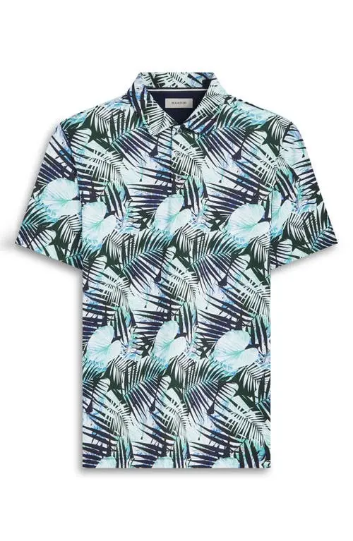 Bugatchi Hendrix Digital Leaf Print Pima Cotton Polo - Turquoise