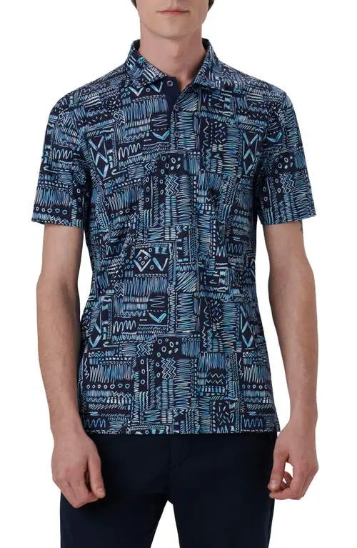 Bugatchi Hendrix Digital Print Pima Cotton Polo - Navy