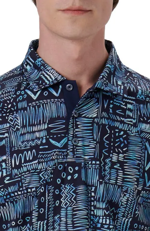 Bugatchi Hendrix Digital Print Pima Cotton Polo - Navy