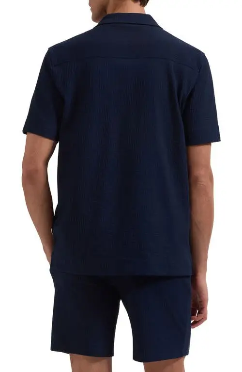 Bugatchi Seersucker Camp Shirt - Navy
