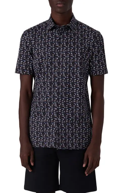 Bugatchi Milo Ooohcotton® Short Sleeve Button-up Shirt - Midnight