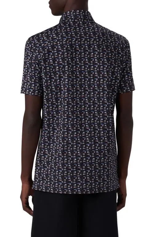 Bugatchi Milo Ooohcotton® Short Sleeve Button-up Shirt - Midnight