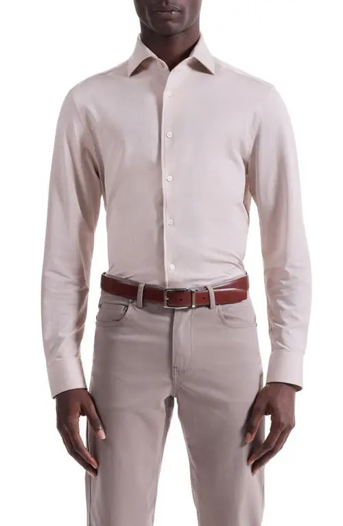 Bugatchi Devon Ooohcotton® Houndstooth Button-up Shirt - Sand