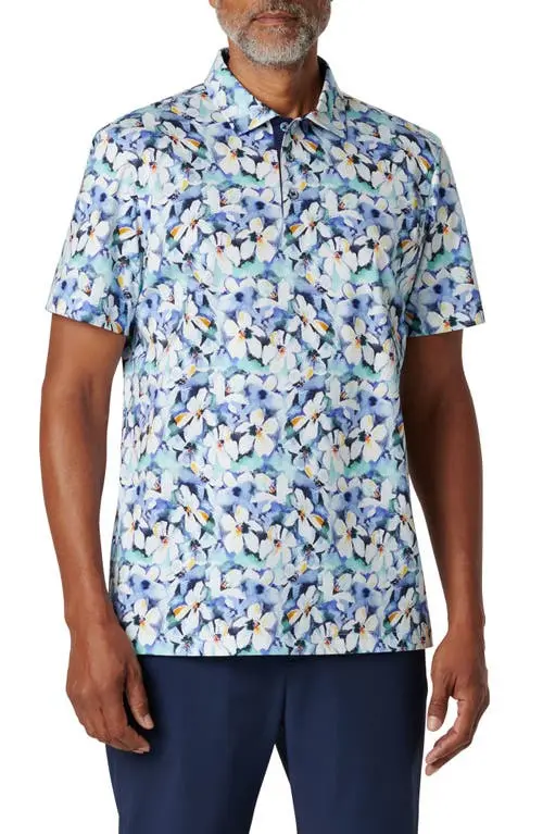 Bugatchi Hendrix Digital Floral Print Pima Cotton Polo - Cobalt