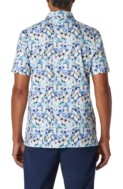 Bugatchi Hendrix Digital Floral Print Pima Cotton Polo - Cobalt