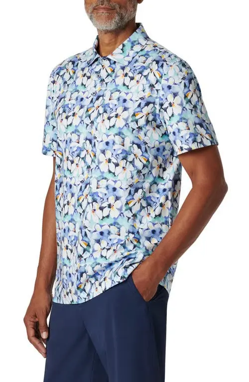 Bugatchi Hendrix Digital Floral Print Pima Cotton Polo - Cobalt
