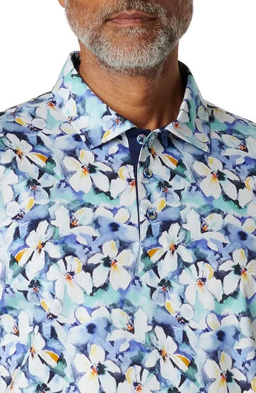 Bugatchi Hendrix Digital Floral Print Pima Cotton Polo - Cobalt