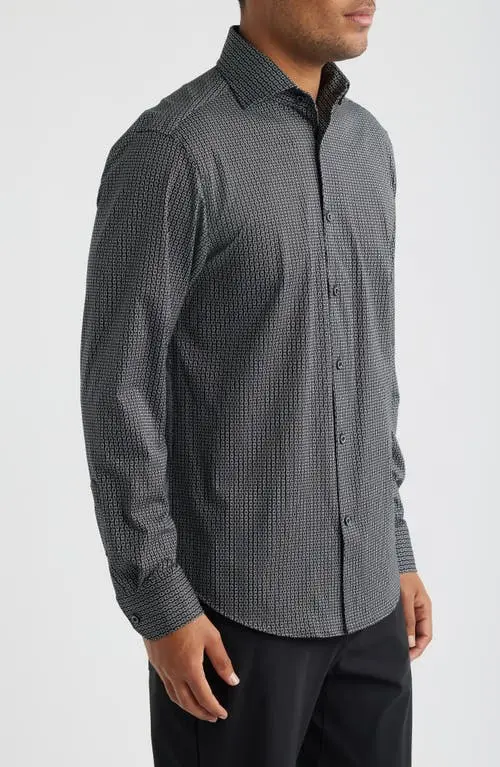 Bugatchi Devon Ooohcotton® Geometric Button-up Shirt - Black