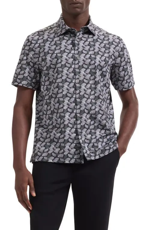 Bugatchi Milo Ooohcotton® Leaf Print Short Sleeve Button-up Shirt - Black