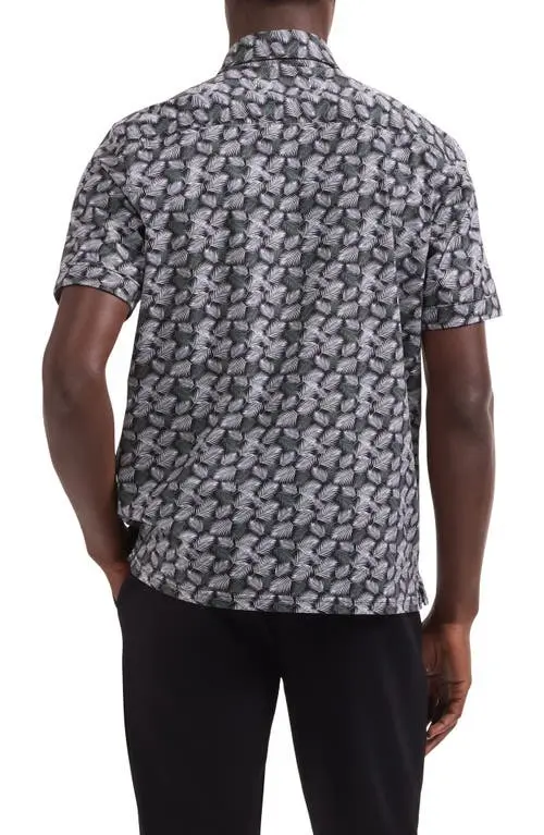 Bugatchi Milo Ooohcotton® Leaf Print Short Sleeve Button-up Shirt - Black