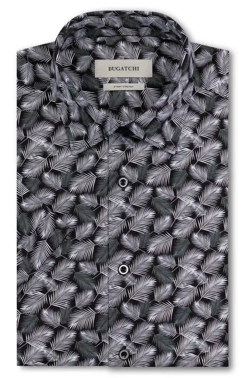 Bugatchi Milo Ooohcotton® Leaf Print Short Sleeve Button-up Shirt - Black