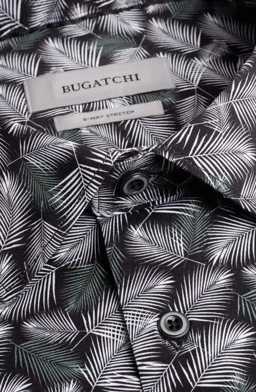 Bugatchi Milo Ooohcotton® Leaf Print Short Sleeve Button-up Shirt - Black