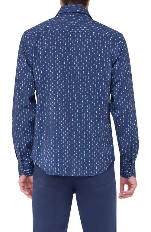 Bugatchi Jimmy Ooohcotton® Guitar Print Button-up Shirt - Navy
