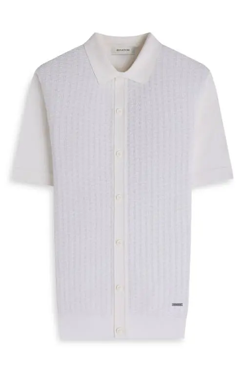 Bugatchi Basket Weave Knit Cotton Cardigan - Chalk
