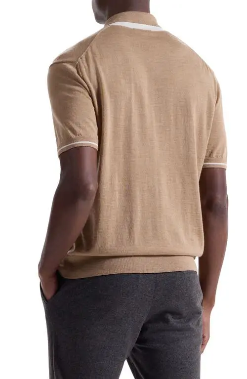 Bugatchi Tipped Merino Wool & Silk Polo Sweater - Walnut