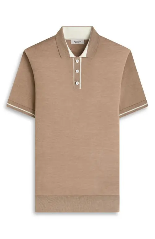 Bugatchi Tipped Merino Wool & Silk Polo Sweater - Walnut