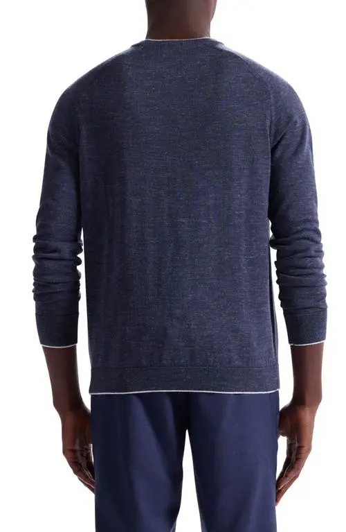 Bugatchi Tipped Merino Wool Sweater - Navy