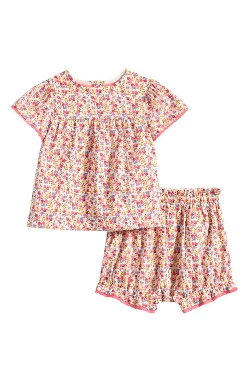Boden Floral Print Cotton Top & Shorts Set - Neon Pink Ditsy Floral