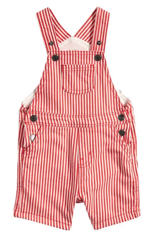 Boden Striped Cotton Short Overalls - Red Stripe